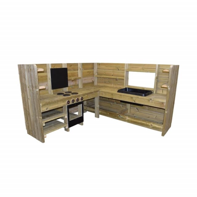 Wooden Outdoor Messy Corner Mud Kitchen | Sensory Direct